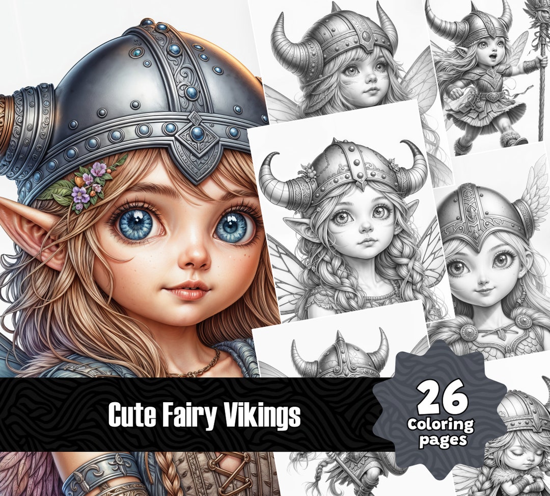 26 Cute Fairy Vikings Coloring Pages, Grayscale Coloring Book ...