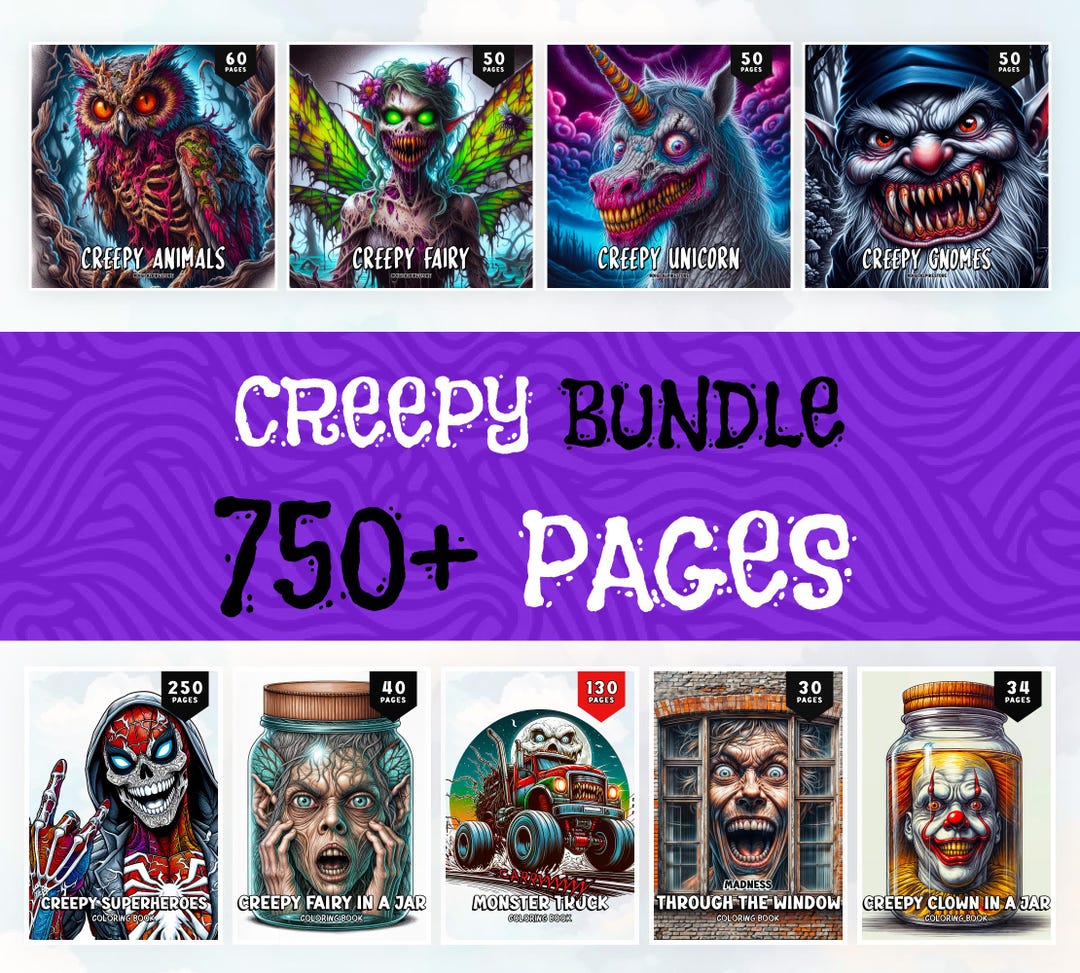 750+ Creepy Bundle Coloring Book, Horror Coloring Pages, Coloring ...