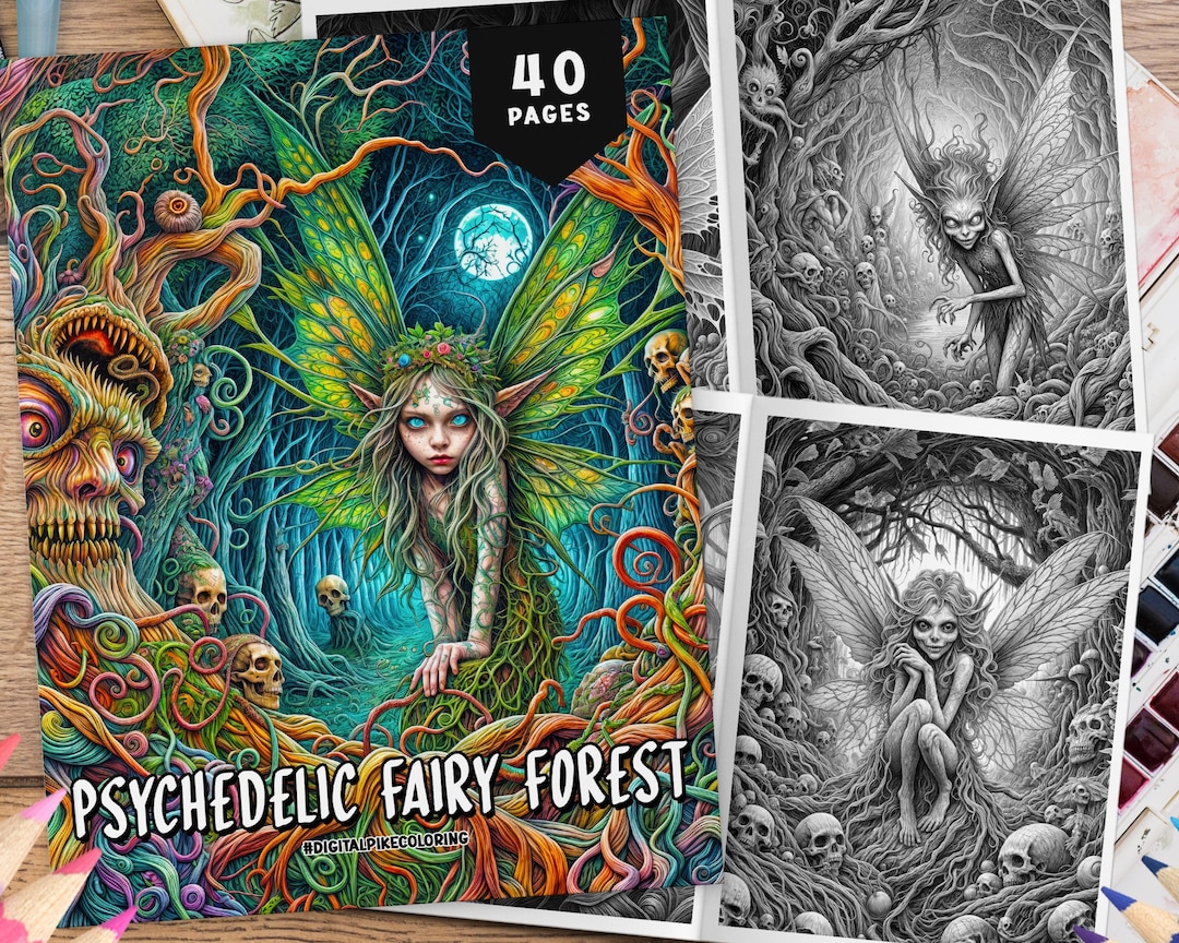 40 Psychedelic Fairy Forest Coloring Pages, Creepy Fairy, Creepy Forest ...