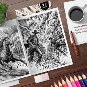 24 Wild West Comic Style Coloring Book, Western Coloring, Coloring ...
