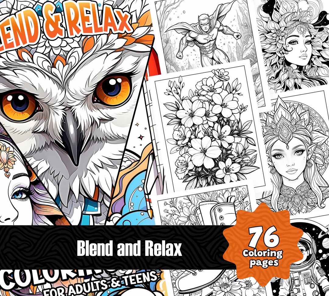 Blend and Relax Coloring Book, Mixed Styles Coloring Pages, Flowers ...
