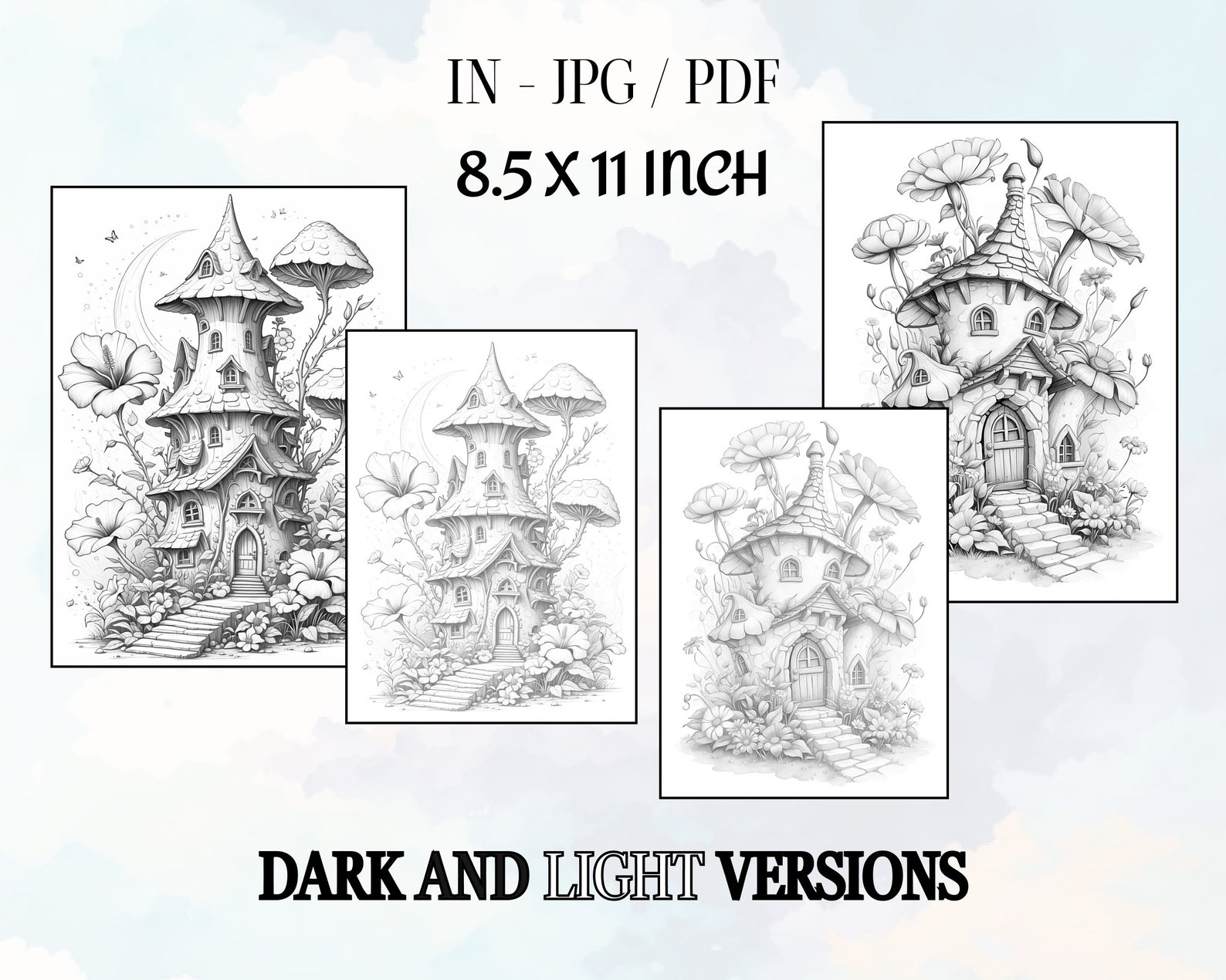 900 Fairy House Coloring Book, Coloring Bundle, Coloring Sheets ...