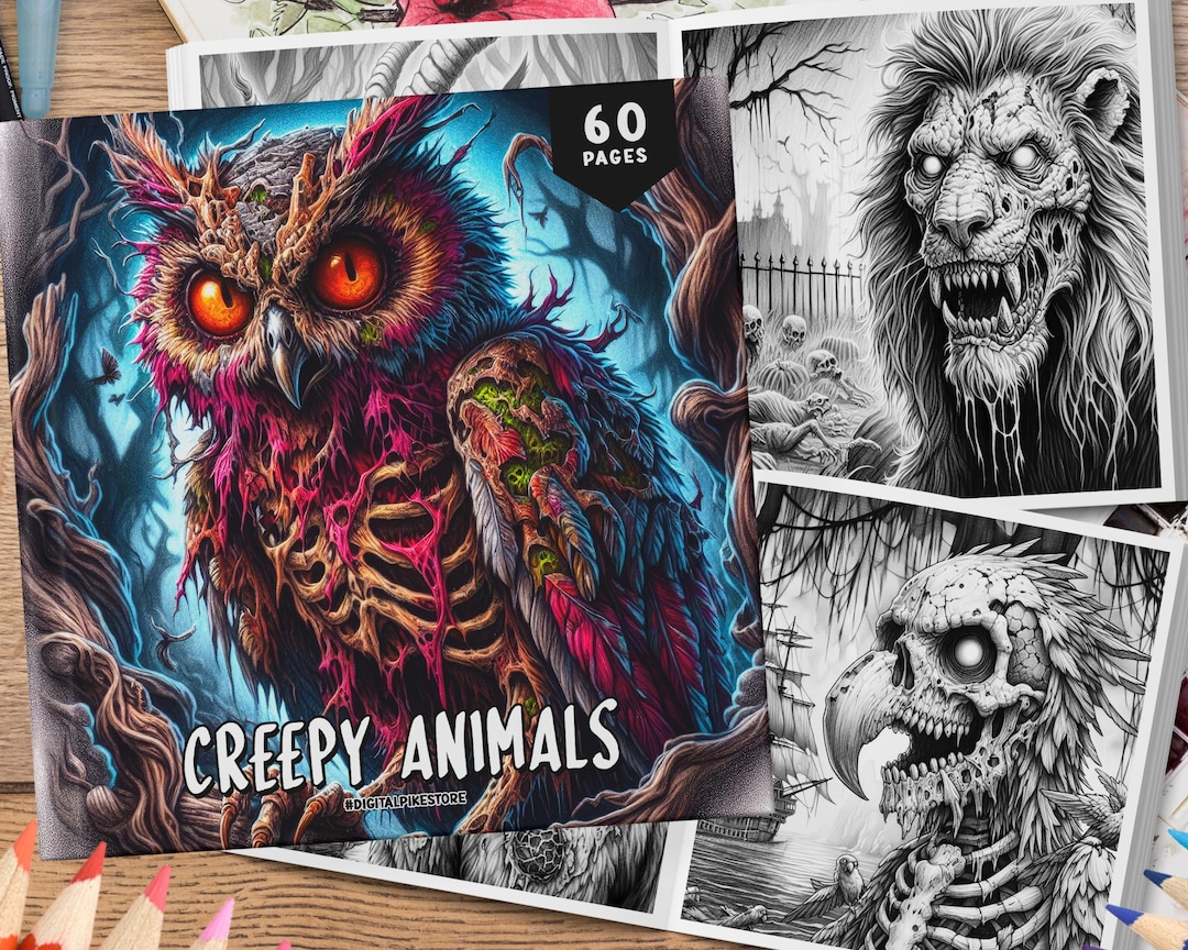 60 Creepy Animal Coloring Book, Halloween Coloring Book, Coloring ...