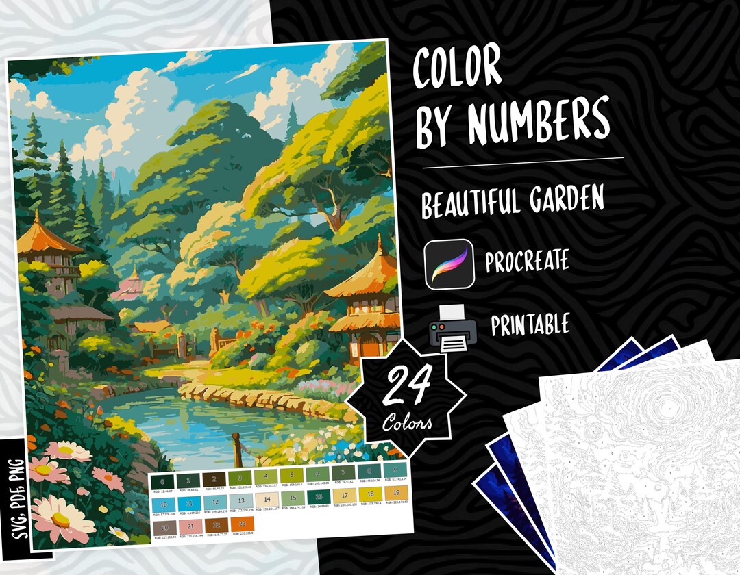 Landscape Coloring, Color by Numbers, Digital Coloring Paint by Numbers ...