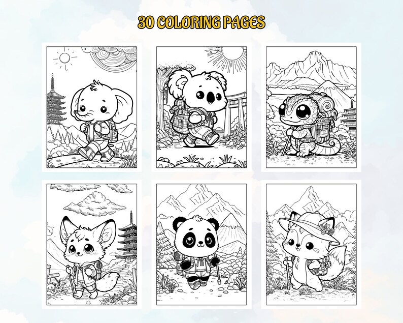 30 Hiking Kawaii Animals, Cute Baby Animals, Coloring Pages for Kids ...