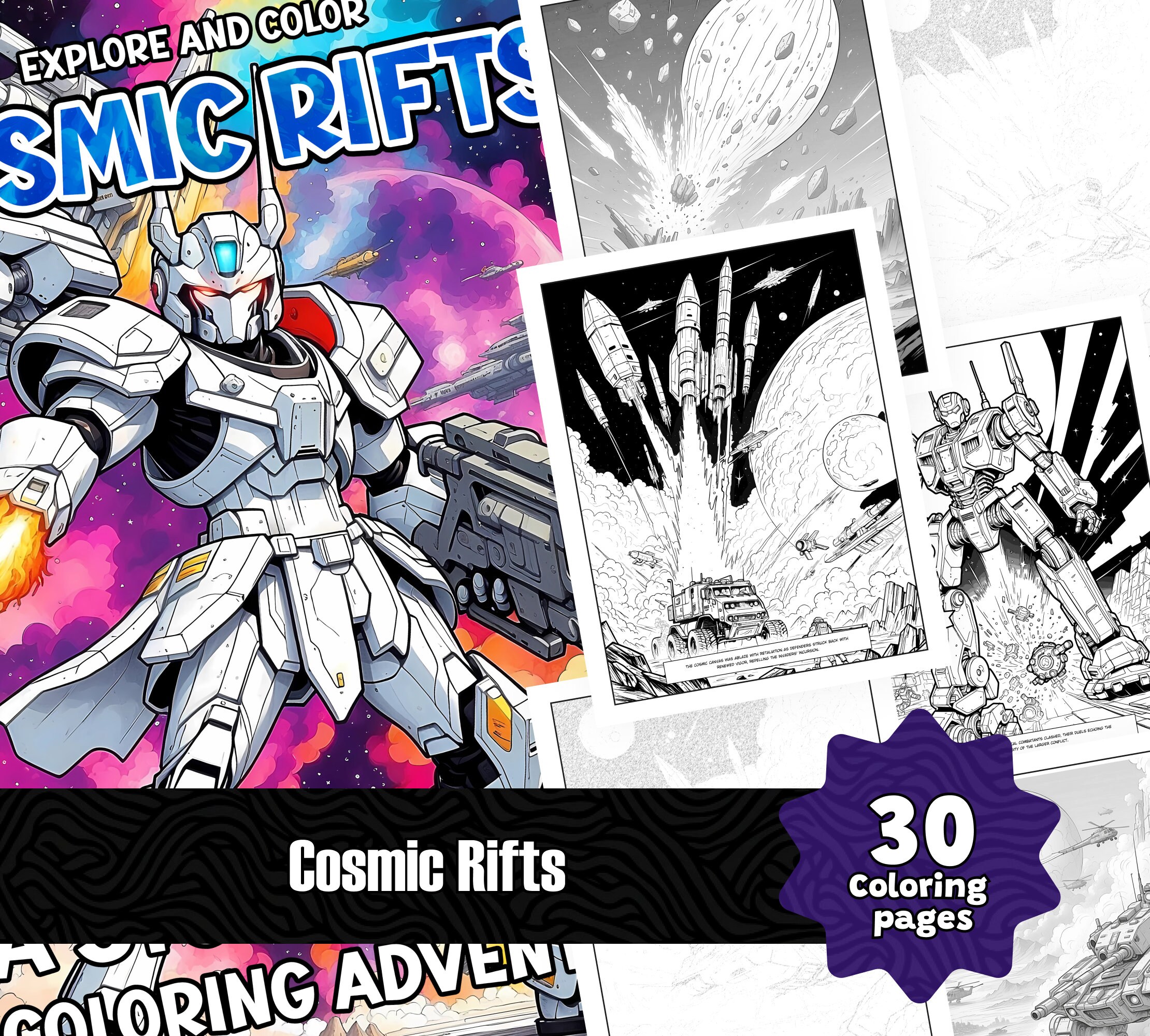 Cosmic Rifts Storytelling Coloring Adventure, 30 Coloring Pages in 3 ...