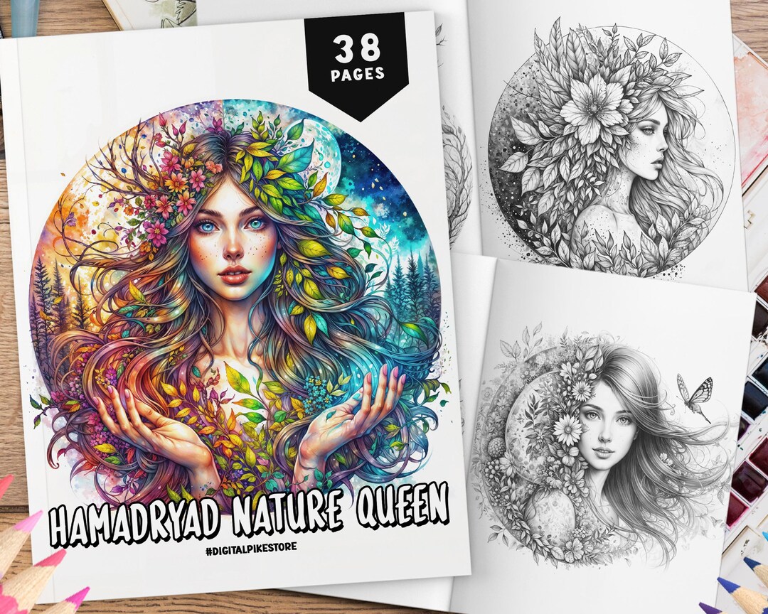 38 Hamadryad Nature Queen Coloring Book, Grayscale Coloring, Coloring ...
