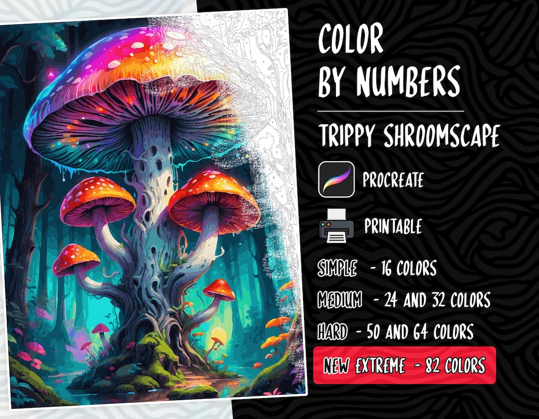 Mushroom Coloring Color by Numbers, Paint by Numbers, Digital Coloring ...