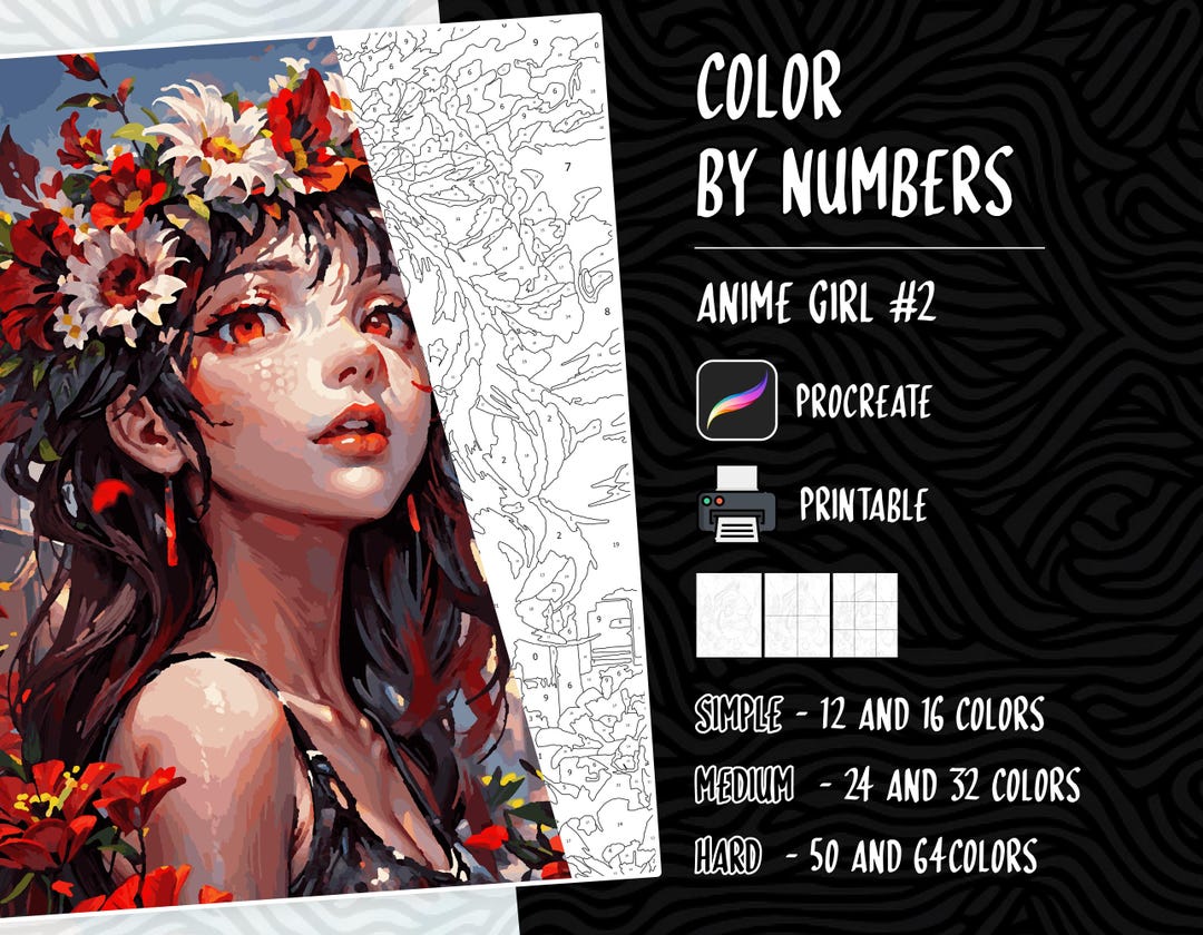 Color by Numbers, Digital Coloring Pages, Paint by Numbers, Procreate ...