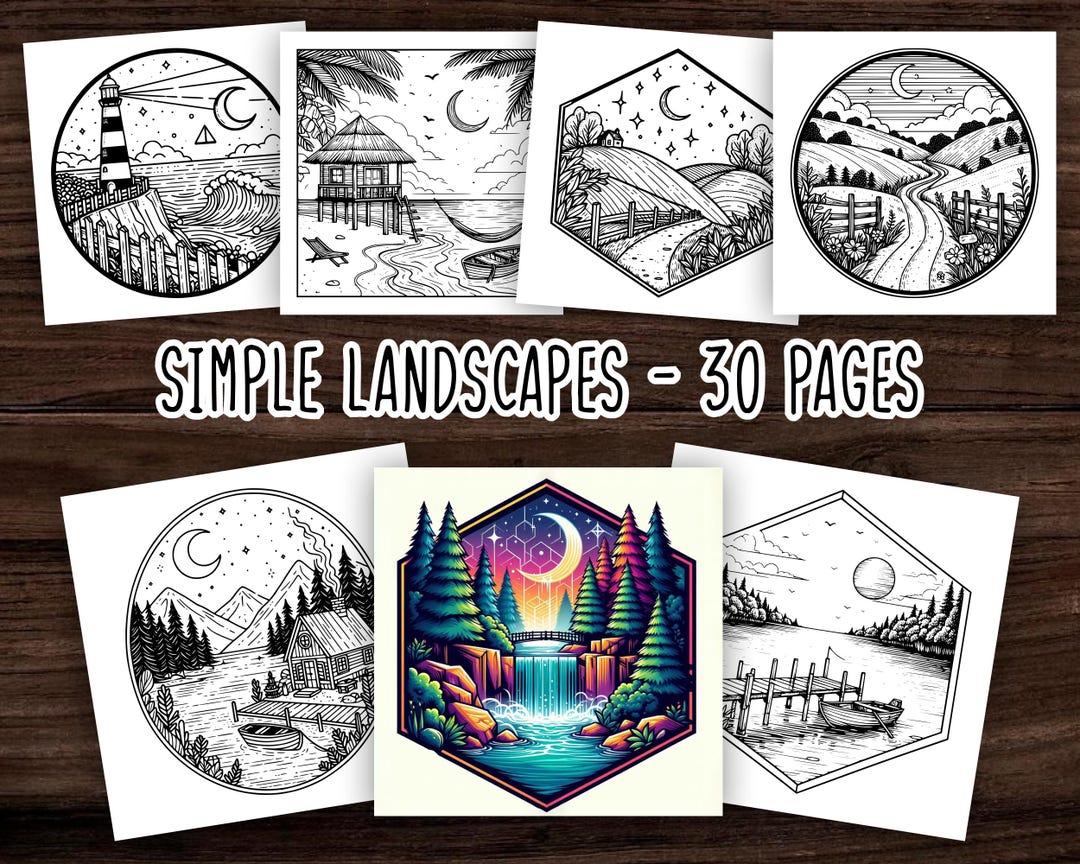 Simple Coloring Pages Bold and Easy Coloring Book Landscape Coloring ...