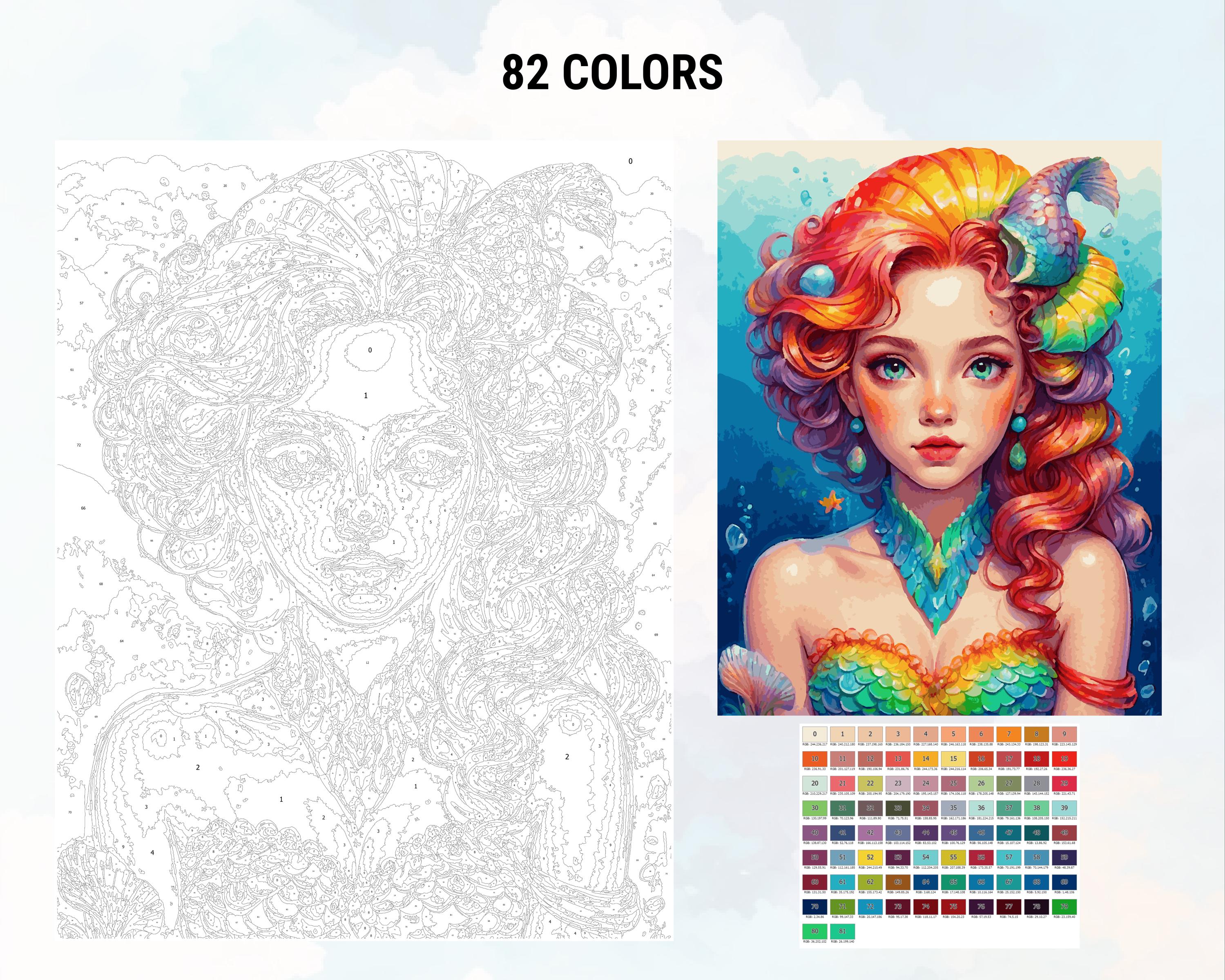 Mermaids Color by Number, Digital Coloring Page, Paint by Number ...