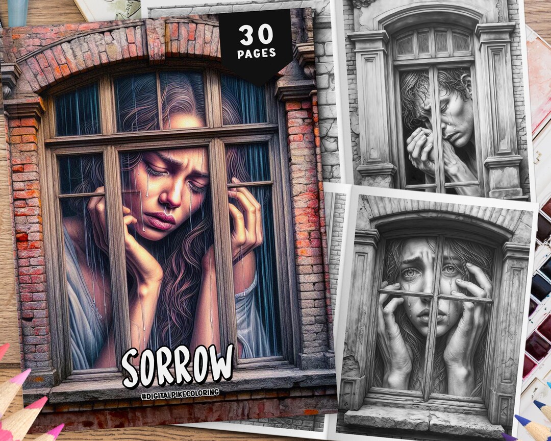 30 Emotional Panes: Sorrow Coloring Pages, Surrealism Coloring Book ...