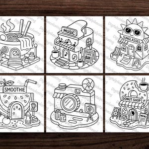 100 Tiny Shops Coloring Book Cute Houses Coloring Kids Coloring Pages ...