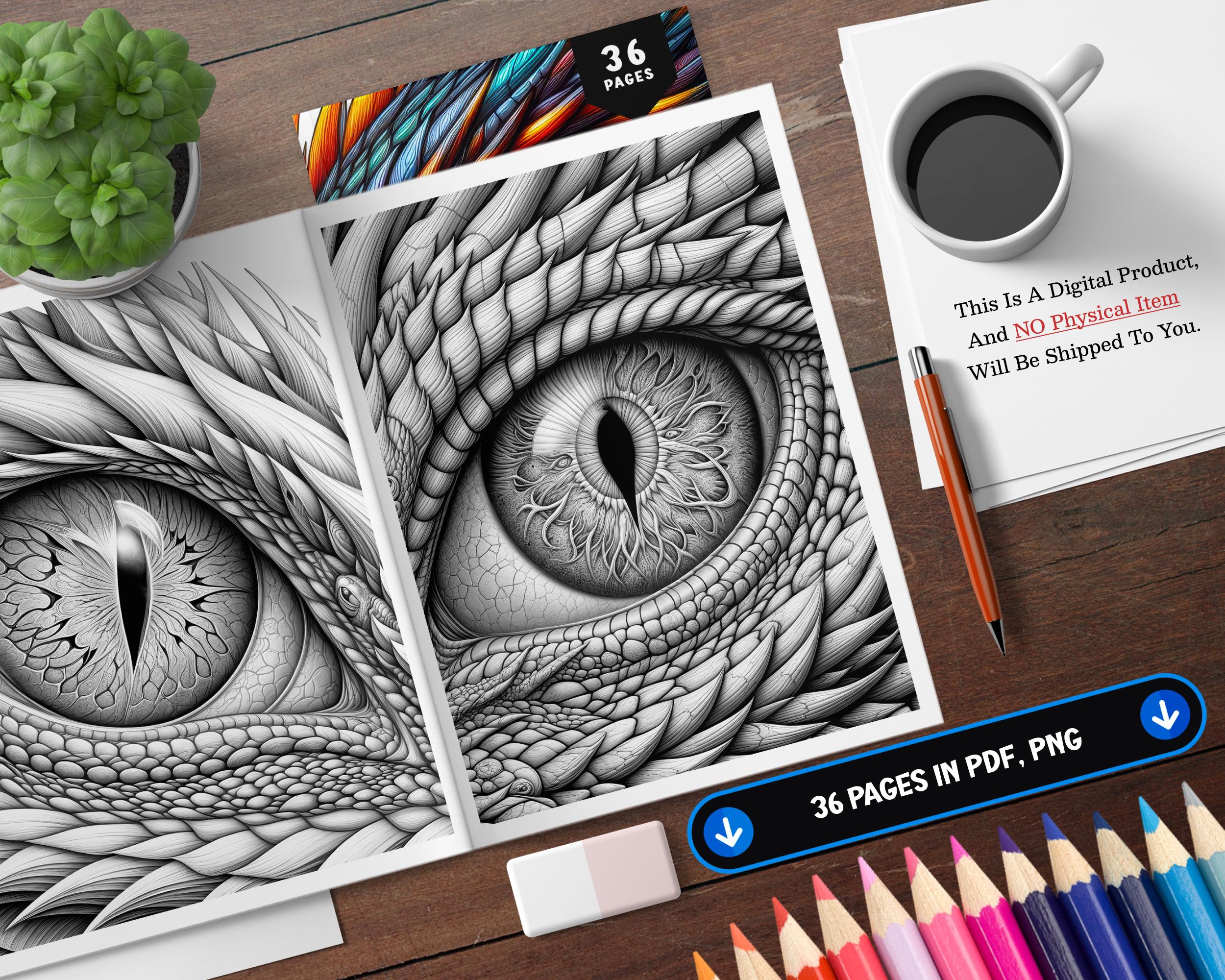 36 Dragon Eyes Coloring Pages, Grayscale Coloring, Coloring Sheets ...