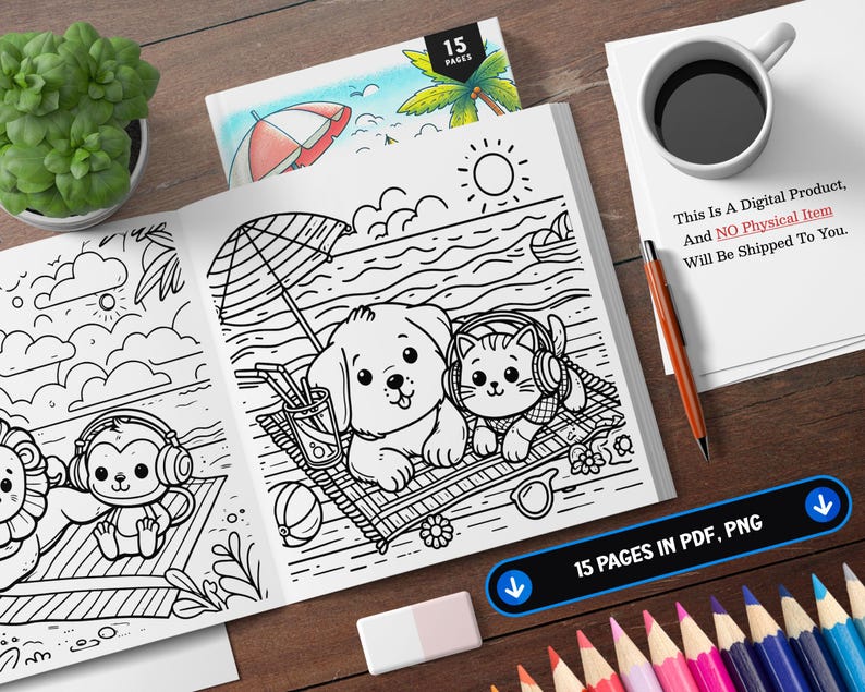 15 Beach Friends Coloring Book for Kids, Coloring Sheets, Animal ...