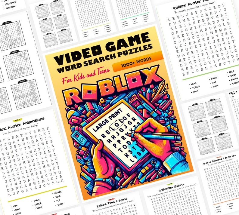 Roblox Word Search for Kids, Kids Activity, 90 Puzzles, 1000 Words ...