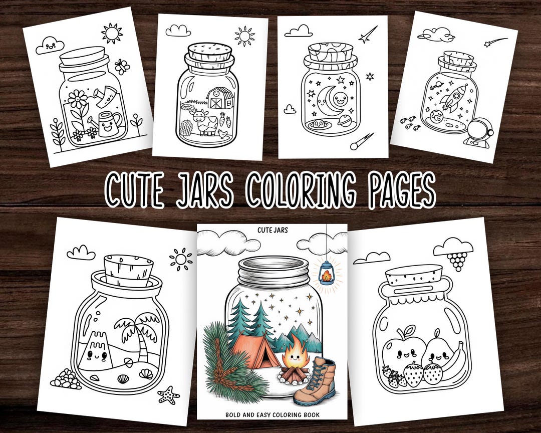 Bold and Easy Coloring Book Simple Coloring Pages Cute Jars Kawaii Jars ...