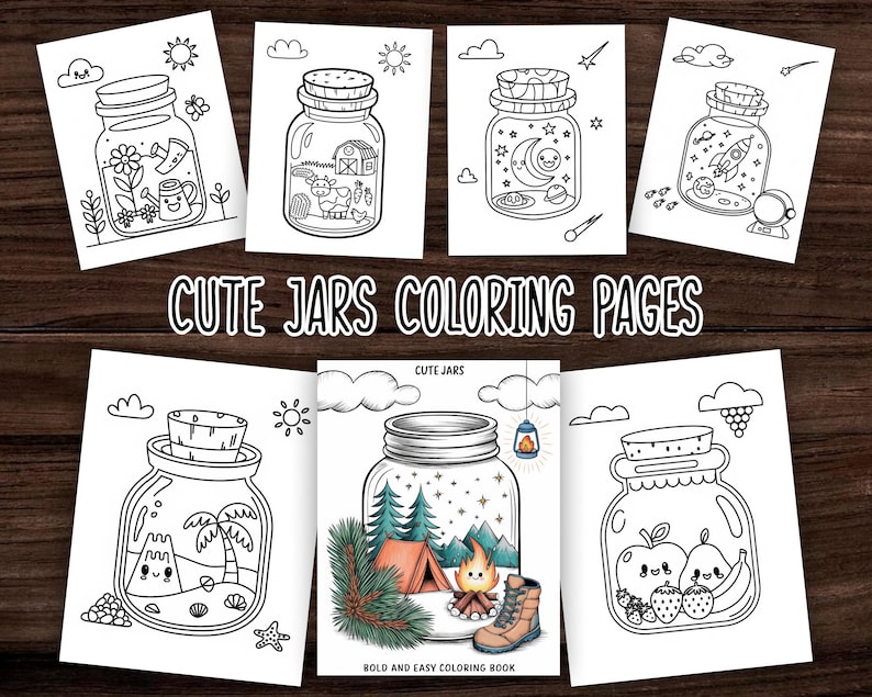 20 Simple Coloring Pages Cute Jars Kawaii Jars Coloring Printable PDF ...