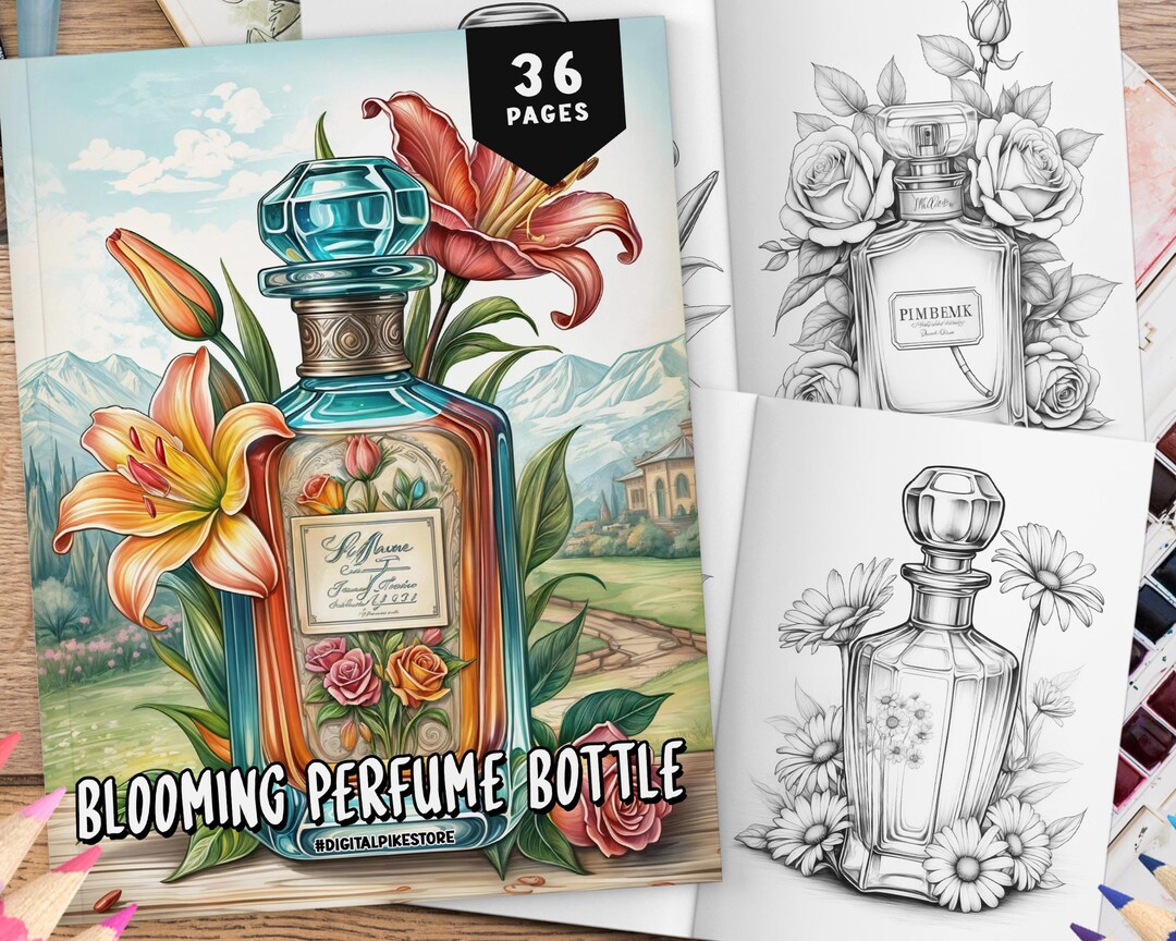 36 Blooming Perfume Bottle Coloring Book, Flowers Coloring Pages ...