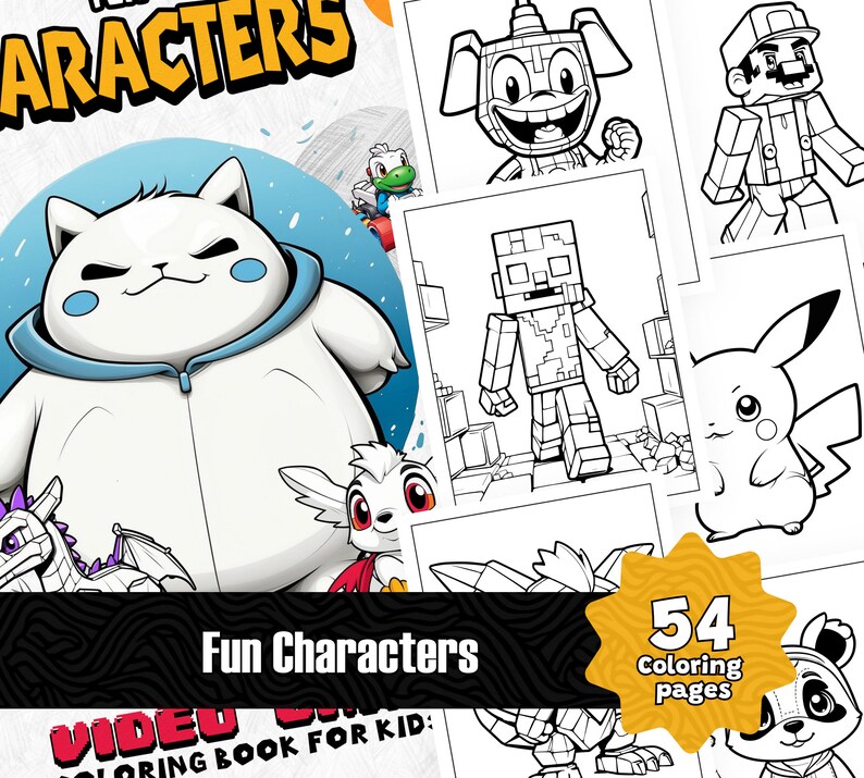 54 Video Games Coloring Book for Kids, Coloring Sheets, Characters ...