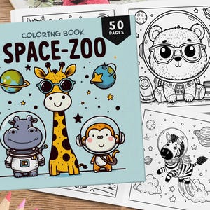 50 Cute Space Zoo Coloring Book for Kids, Coloring Sheets, Animals ...