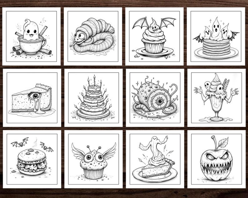 50 Spooky Halloween Dessert Coloring Book, Spooky Dessert Coloring ...