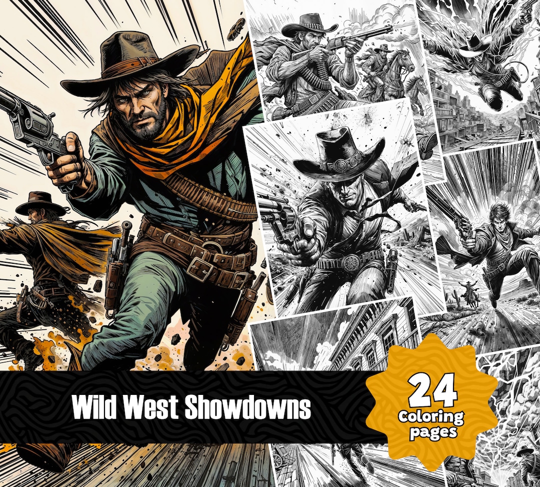 24 Wild West Comic Style Coloring Book, Western Coloring, Coloring ...