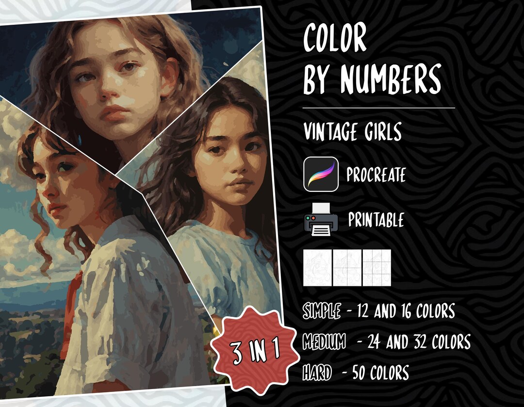 Color by Numbers, Digital Coloring Pages, Paint by Numbers, Procreate ...