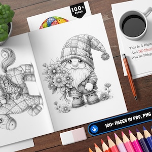100+ Patchwork Gnome Coloring Book, Grayscale Coloring, Coloring Sheets, Garden Gnome Coloring ...