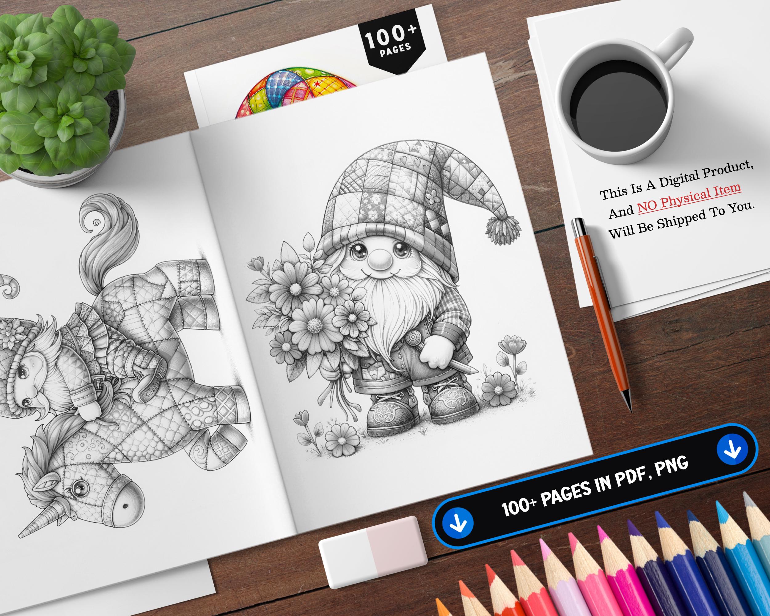 100+ Patchwork Gnome Coloring Book, Grayscale Coloring, Coloring Sheets ...