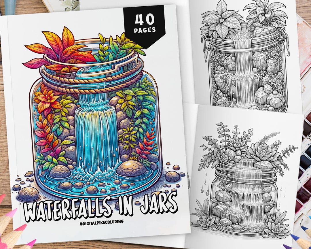 40 Waterfalls in Jar Coloring Pages, Coloring Sheets, Fantasy Coloring ...