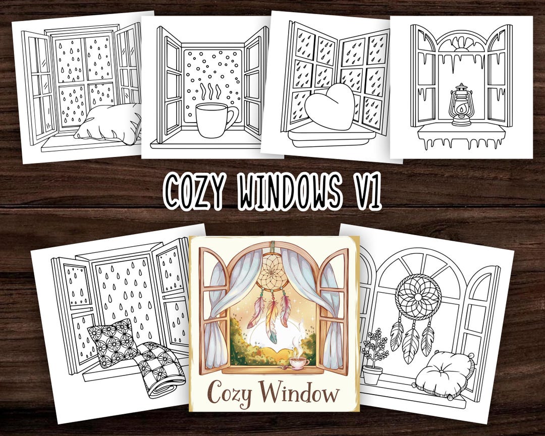 Simple Cozy Windows Coloring Pages Coloring Book Activity for Adults ...