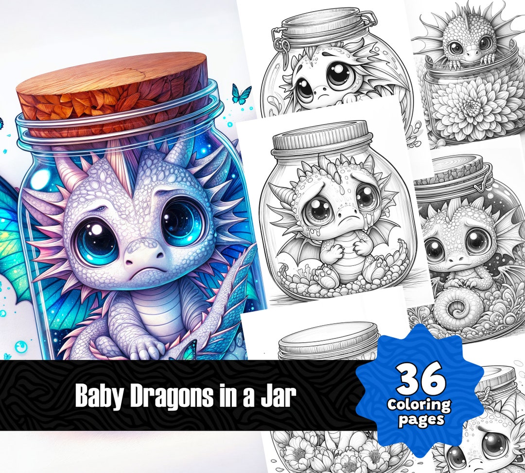 36 Baby Dragon in a Jar Coloring Book for Adults and Kids, Coloring ...