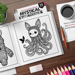 50 Cute Creatures Mandala Coloring Pages for Adults & Kids, Coloring ...