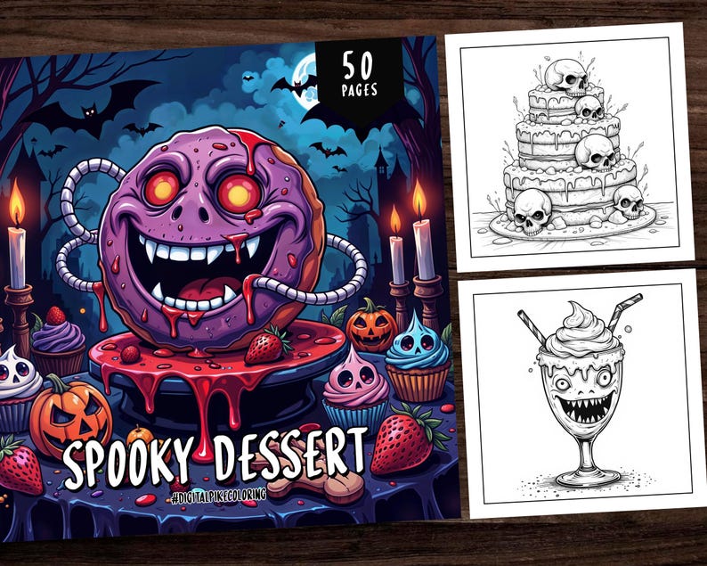 50 Spooky Halloween Dessert Coloring Book, Spooky Dessert Coloring ...