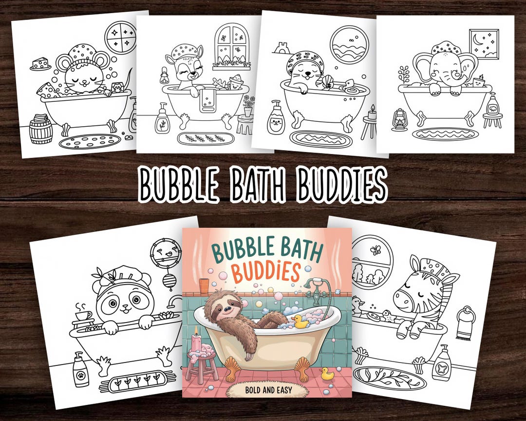 Simple Coloring Pages Cute Kawaii Animals in Relaxing Bath Coloring ...