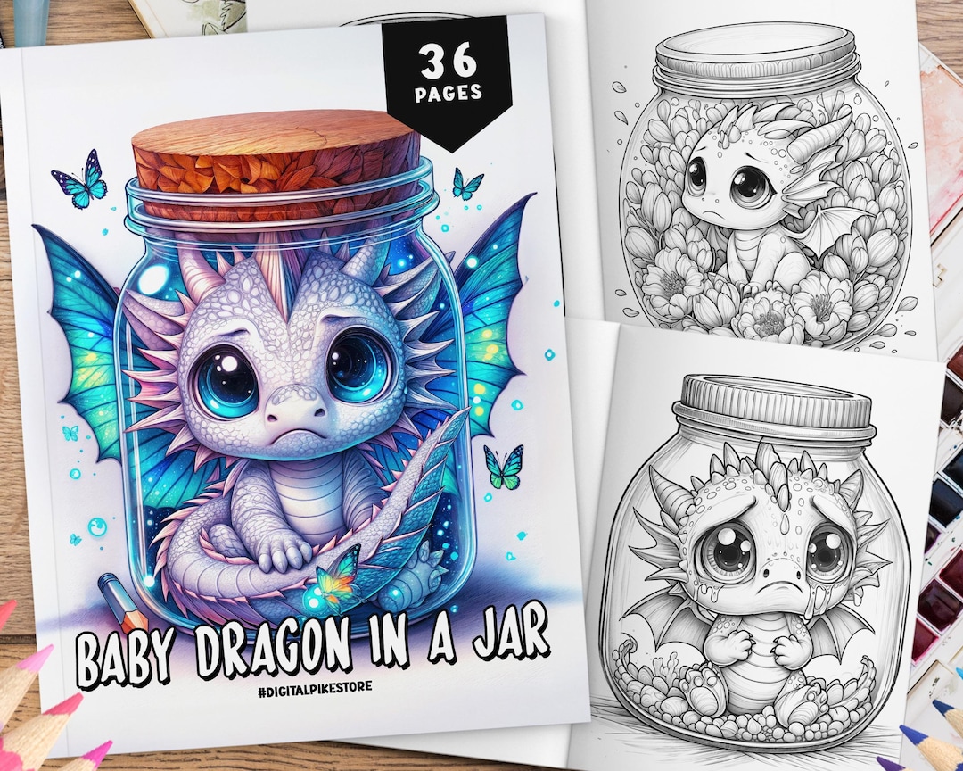 36 Baby Dragon in a Jar Coloring Book for Adults and Kids, Coloring ...