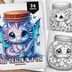 36 Baby Dragon in a Jar Coloring Book for Adults and Kids, Coloring ...