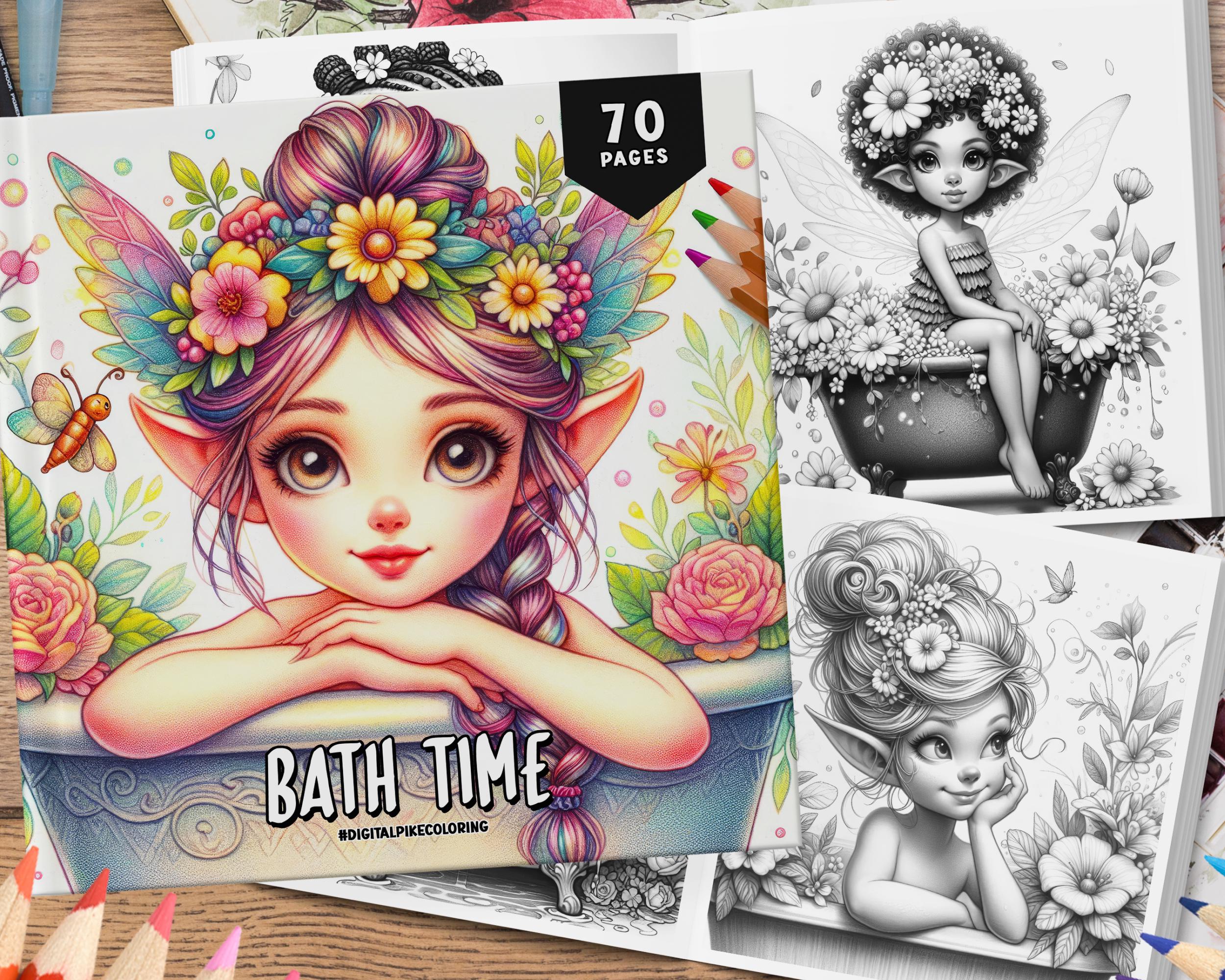 70 Bath Time Coloring Book, Coloring Sheets, Grayscale Coloring Book ...