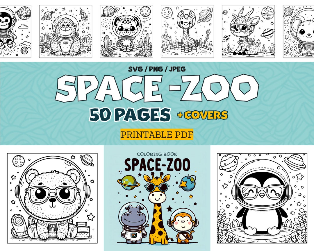 Cute Animals in Space Zoo Coloring Book for Kids, Printable PDF ...