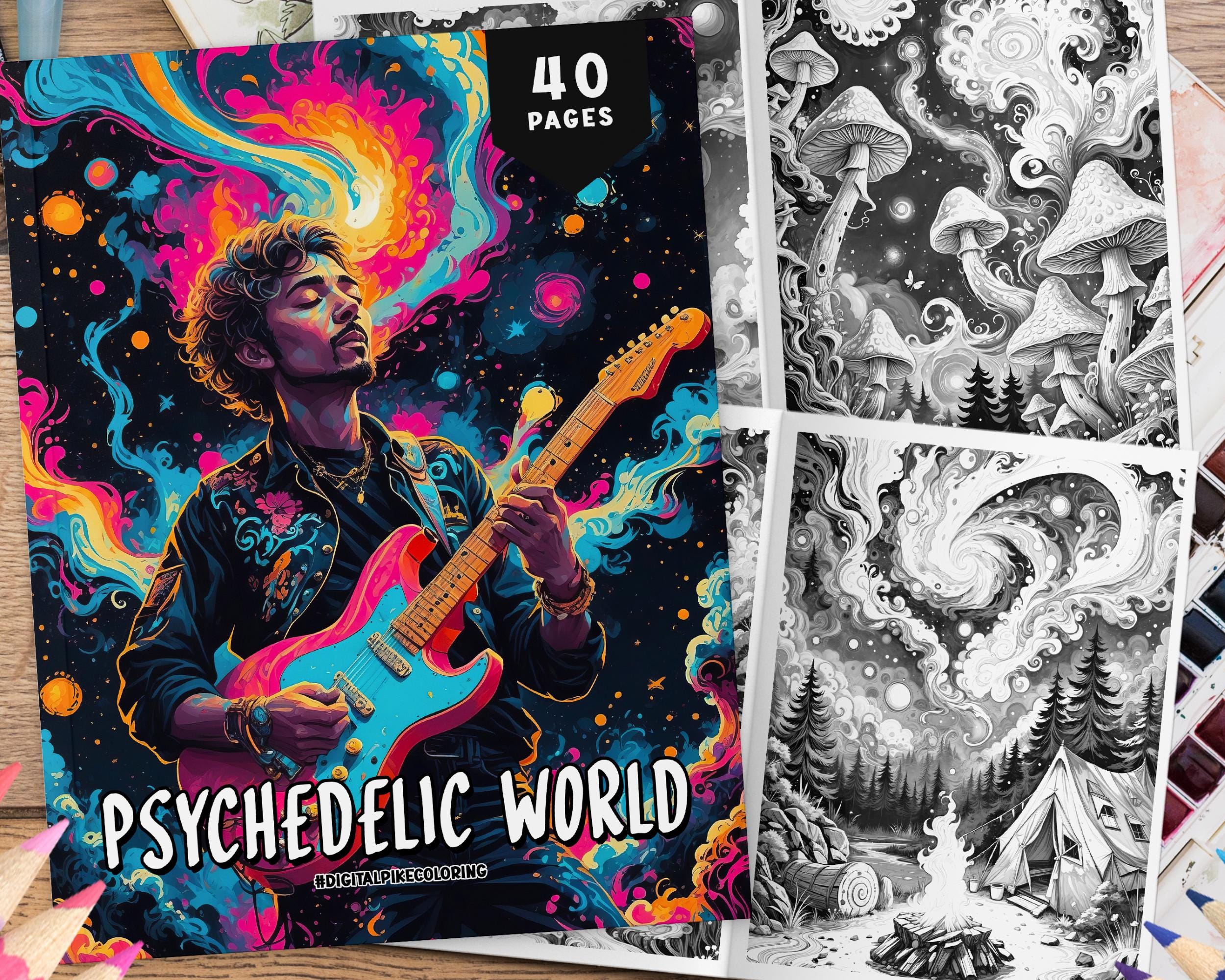 40 Psychedelic World Coloring Book, Whimsical Coloring Book, Dreamscape ...