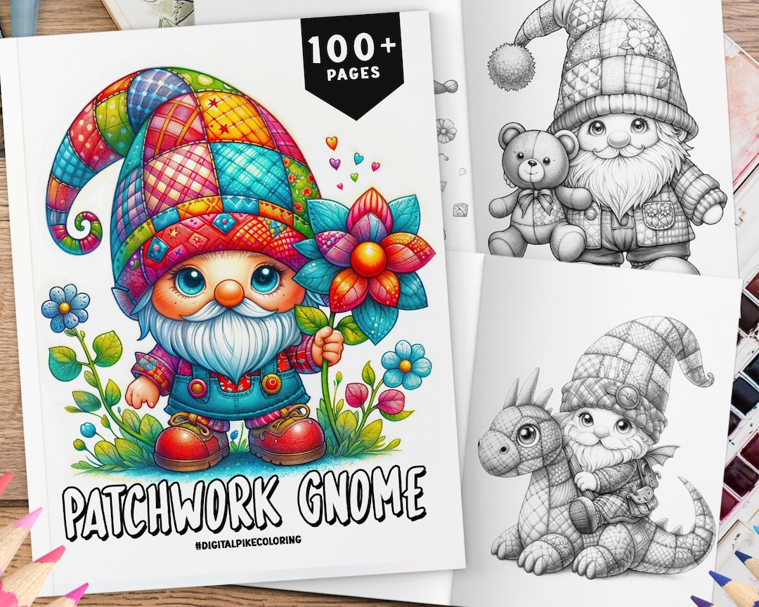 100+ Patchwork Gnome Coloring Book, Grayscale Coloring, Coloring Sheets ...