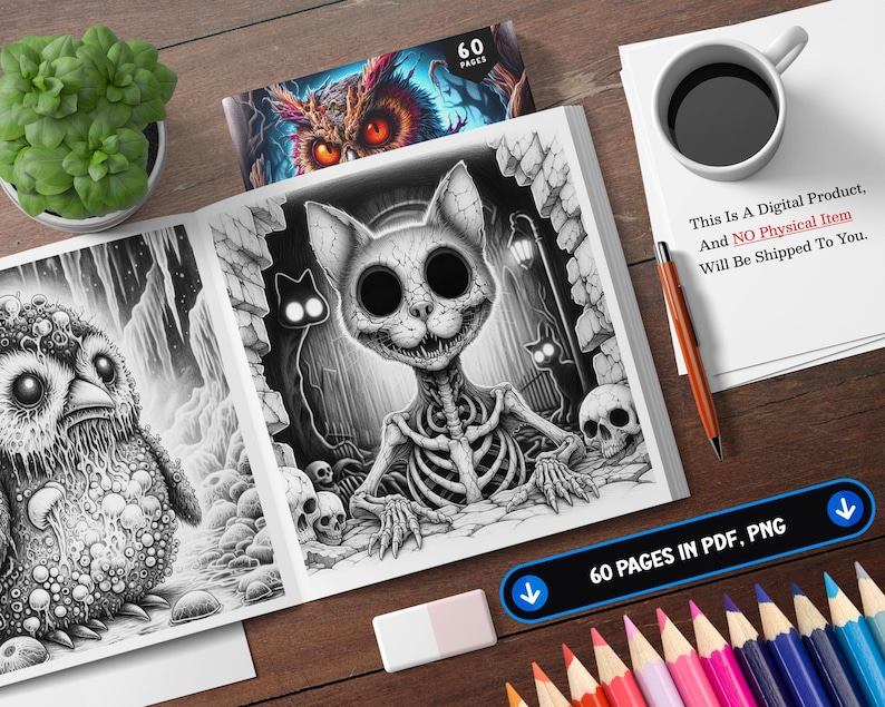 60 Creepy Animal Coloring Book, Halloween Coloring Book, Coloring ...