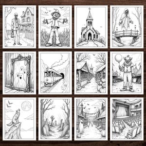 60 Halloween Coloring Book, Spooky Halloween Coloring Pages, Adult ...