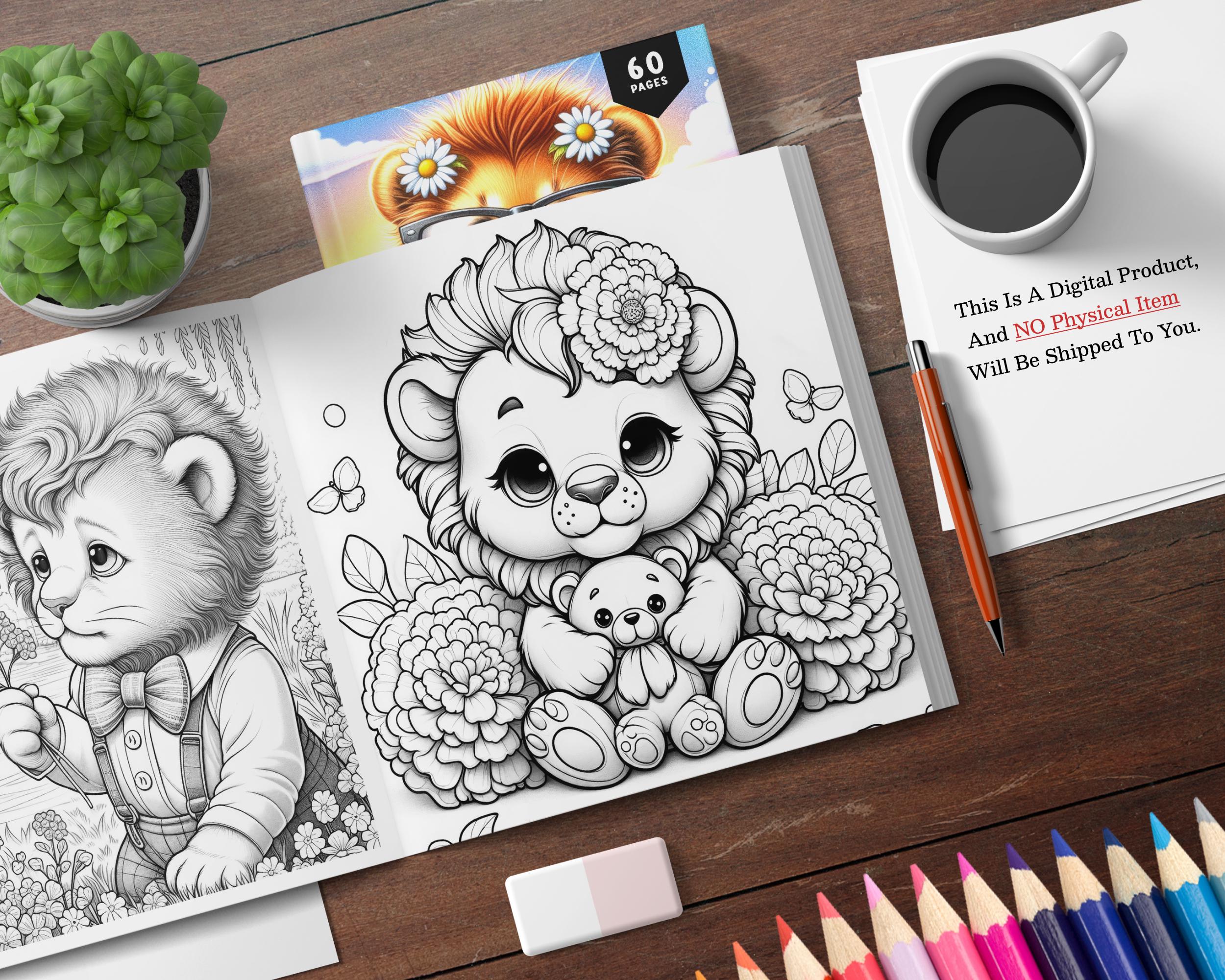 60 Floral Baby Lion Coloring Book, Animal Coloring Book, Coloring ...