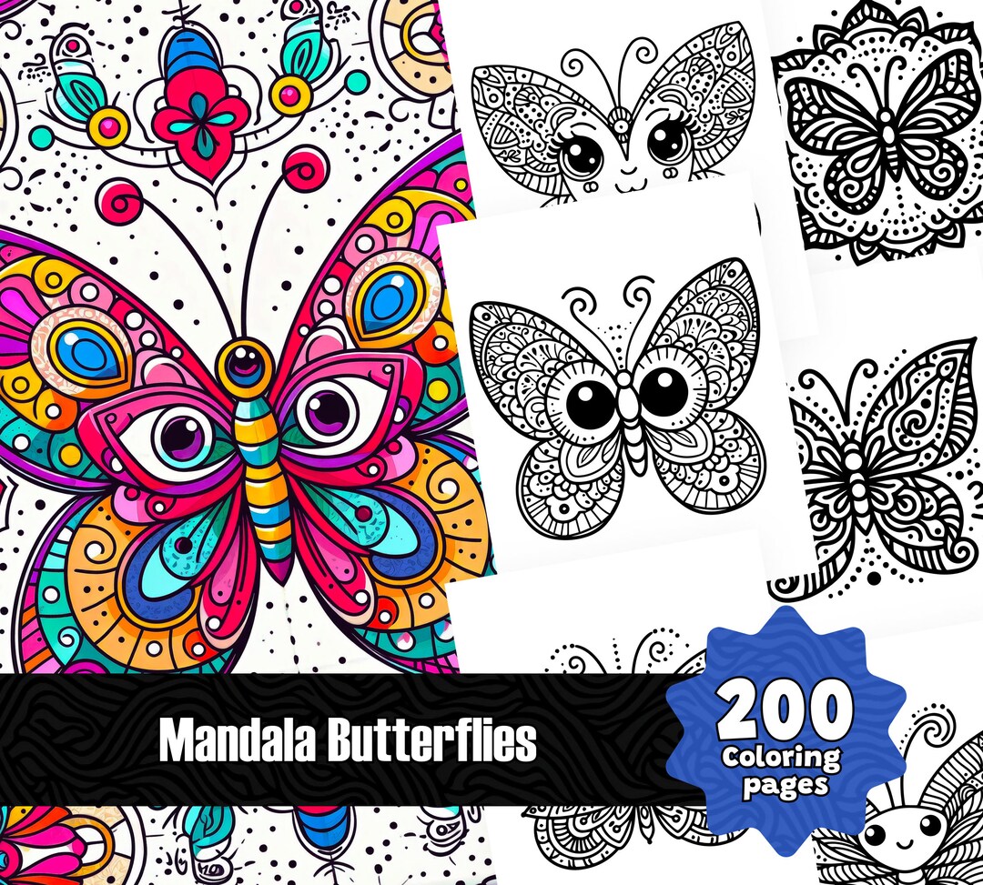 200 Mandala Butterfly Coloring Book, Pattern Coloring, Coloring Sheets ...