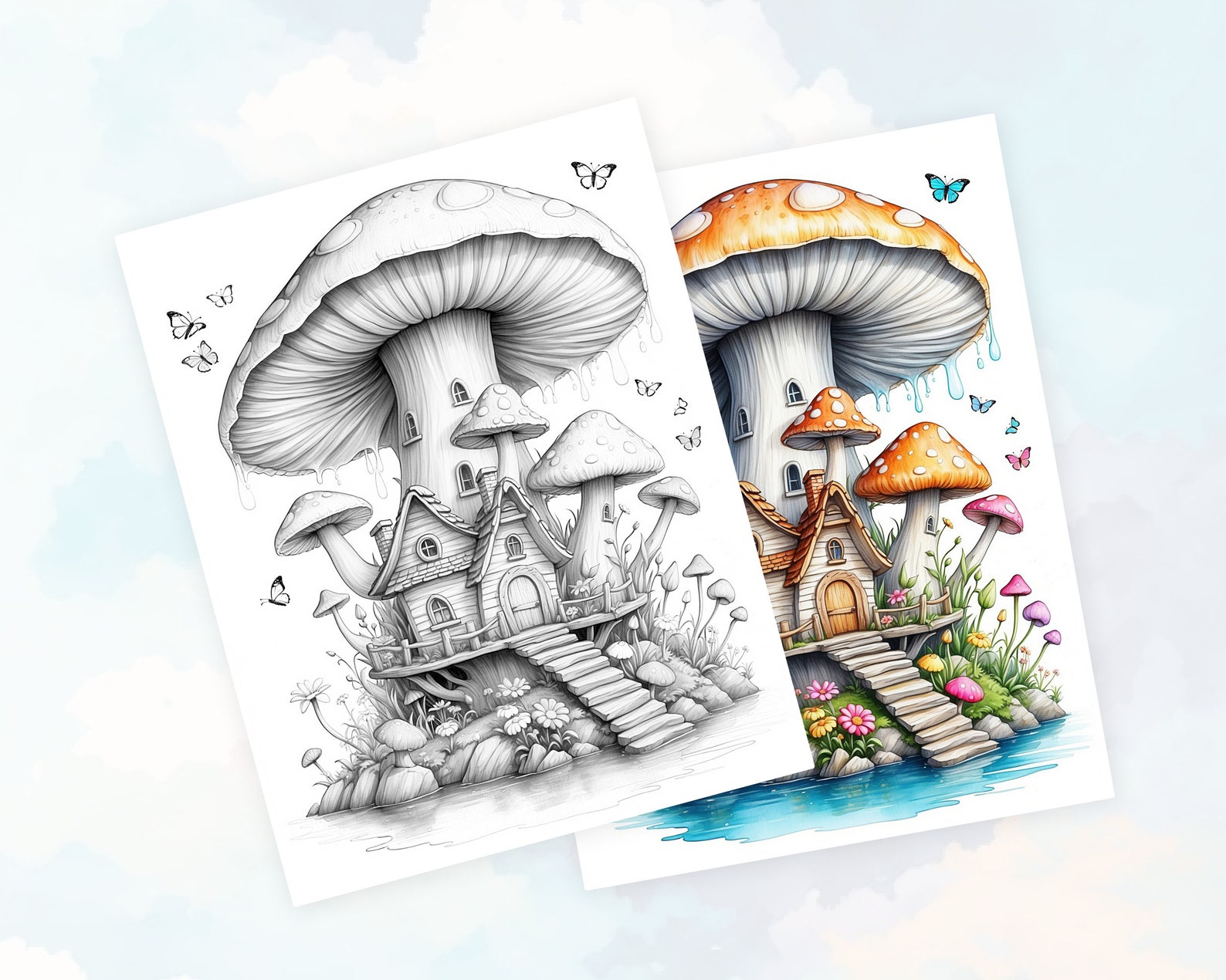 900 Fairy House Coloring Book, Coloring Bundle, Coloring Sheets ...