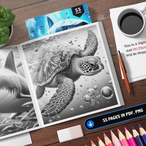 55 Ocean Creature Coloring Pages, Grayscale Coloring Book, Coloring ...