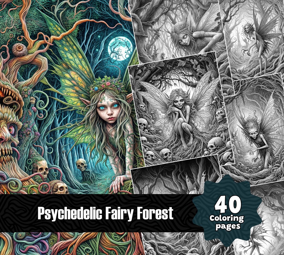 40 Psychedelic Fairy Forest Coloring Pages, Creepy Fairy, Creepy Forest ...