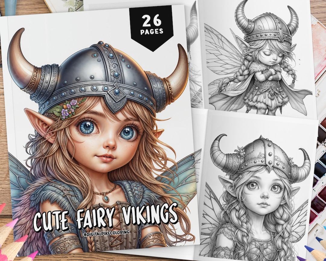 26 Cute Fairy Vikings Coloring Pages, Grayscale Coloring Book, Coloring ...